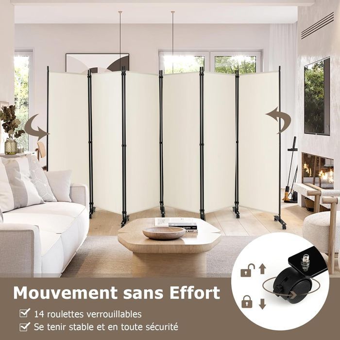 GIANTEX Paravent à 6 Panneaux Pliable à Roulettes-334,5x 172 cm-Closion ...