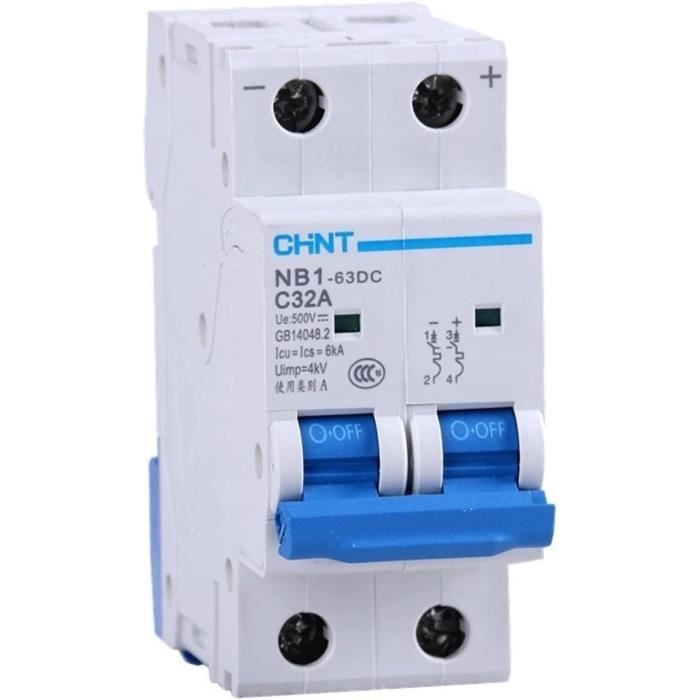 Mini Disjoncteur Mcb Nb1-63Dc 1P 2P Dc 12V 24V 250V For Système Pv (Solaire), 10A 16A 20A 32A ...