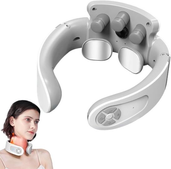 Masseur Cervical,Massage Cou Portable Vocale Intelligente avec Thérapie Thermique à 42°C,5 Modes ...