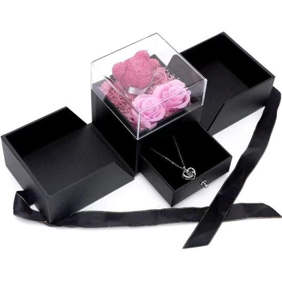 Boîte D'Ours Rose Éternelle Avec Collier En Forme De Cœur - Cadeau Pour Femme, Chaîne Pour Femme ...