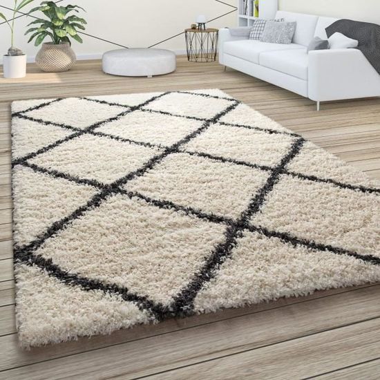 Tapis À Poils Longs, Shaggy Doux Salon Style Scandinave Avec Motif Losanges, Dimension:100X200 ...