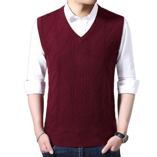 Pull Gilet Homme Jacquard Regular Col en V Sans manches Casual Rouge - Cdiscount Prêt-à-Porter