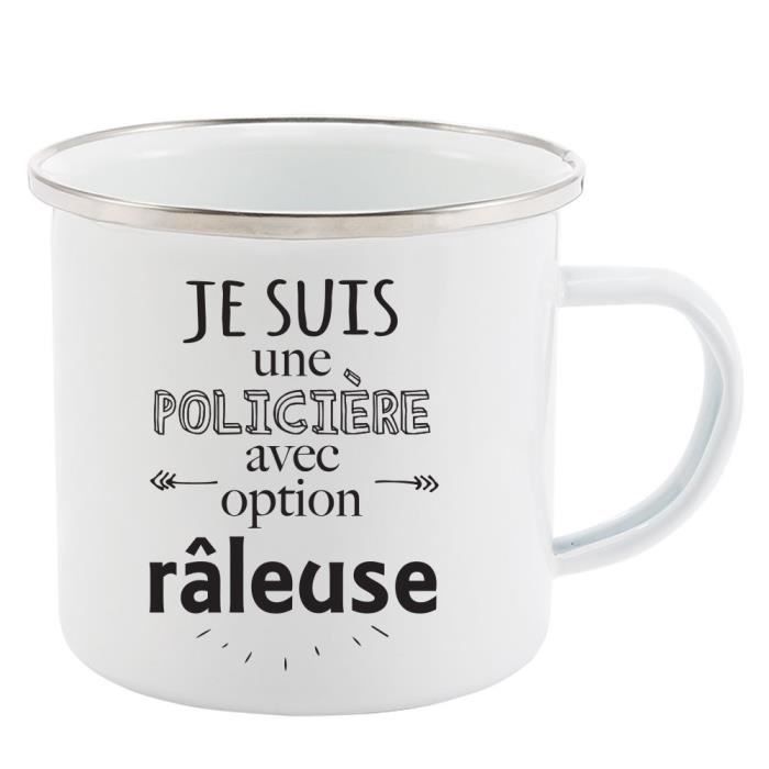 Mug Tasse Rétro en métal émaillé imprimé citation Je suis une policière ...