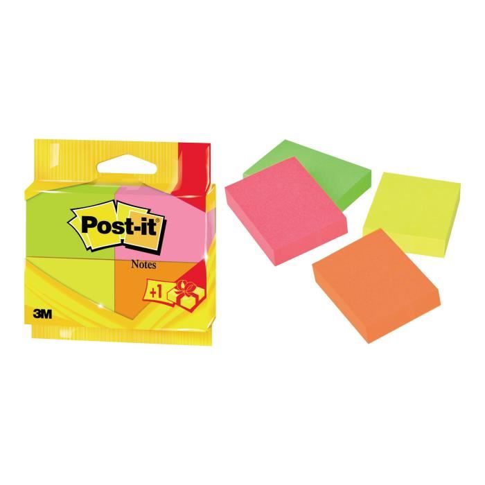 Post-it 6812P Notes 38 x 51 mm 400 feuilles (4 x 100) orange, vert fluo ...
