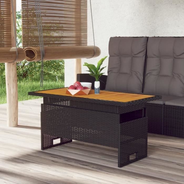 AKO Table de jardin noir 100x50x43/63 cm acacia et résine tressée ...