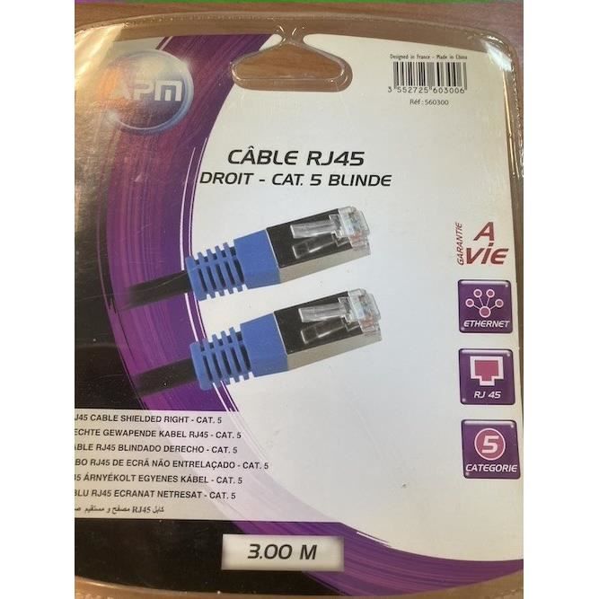 APM Câble RJ45 Cat.5 Blindé / Droit noir - 3m - Cdiscount Informatique
