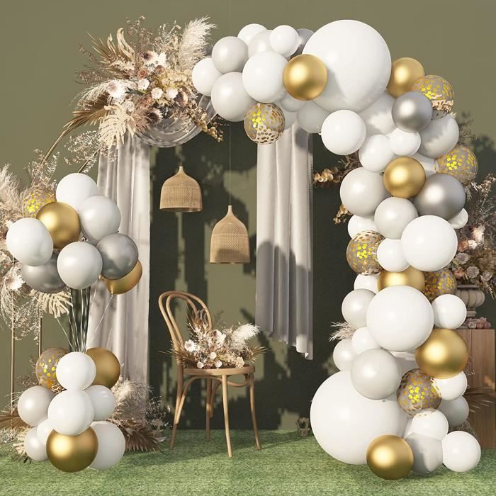 Kit Arche De Ballons Argent Blanc Et Or, 128 Pièces Ballons Or ...