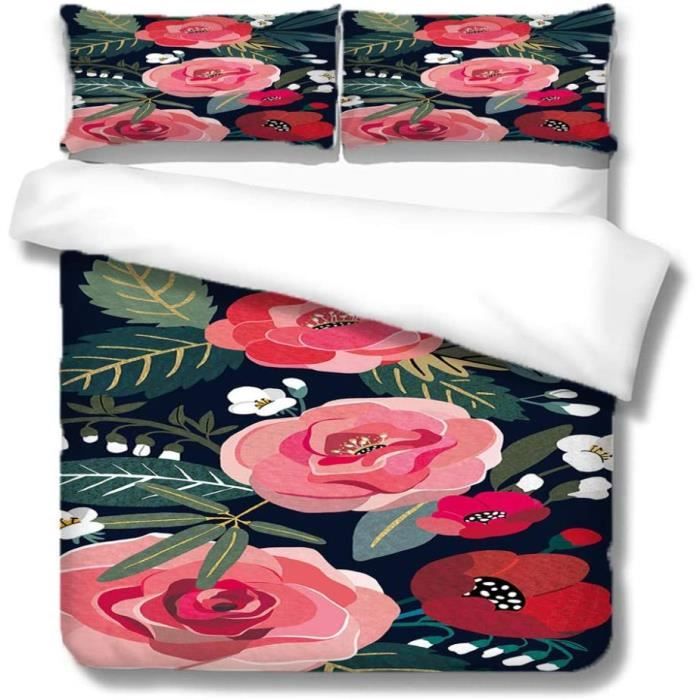 Housse de Couette 200x200 cm Fleurs - Roses, Parure de Lit en avec ...