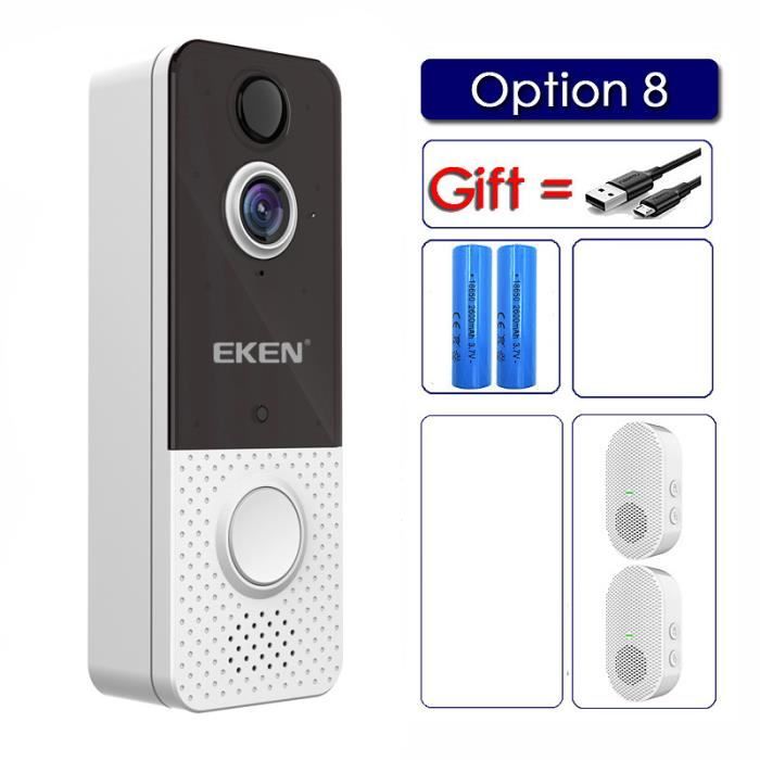 Variante 8 sonnette intelligente T8, étanche IP67, WIFI, caméra vidéo ...