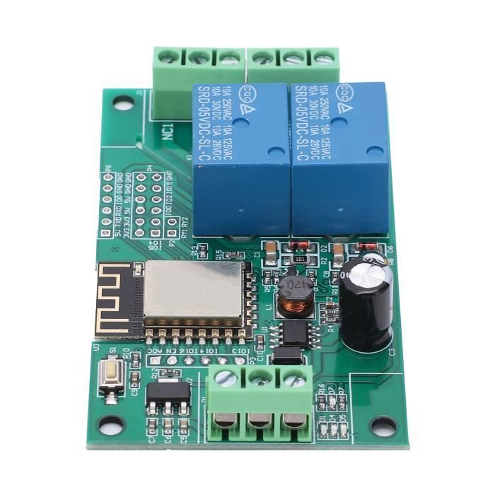 Duokon Carte de relais WIFI Module de Relais Wi‑Fi Double Canal PCB DC 8‑80V pour ESP8266 ...