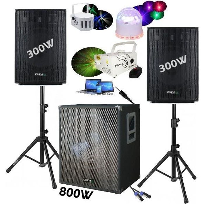 PACK SONO DJ ENCEINTES + CAISSON 800W + PIEDS + Câble Pc + Jeux de ...