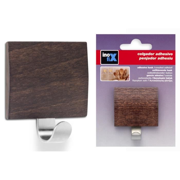Crochet Adhésif - Inox Acier - Bois Wengé - 51x45x24mm - Marron - Vendu ...