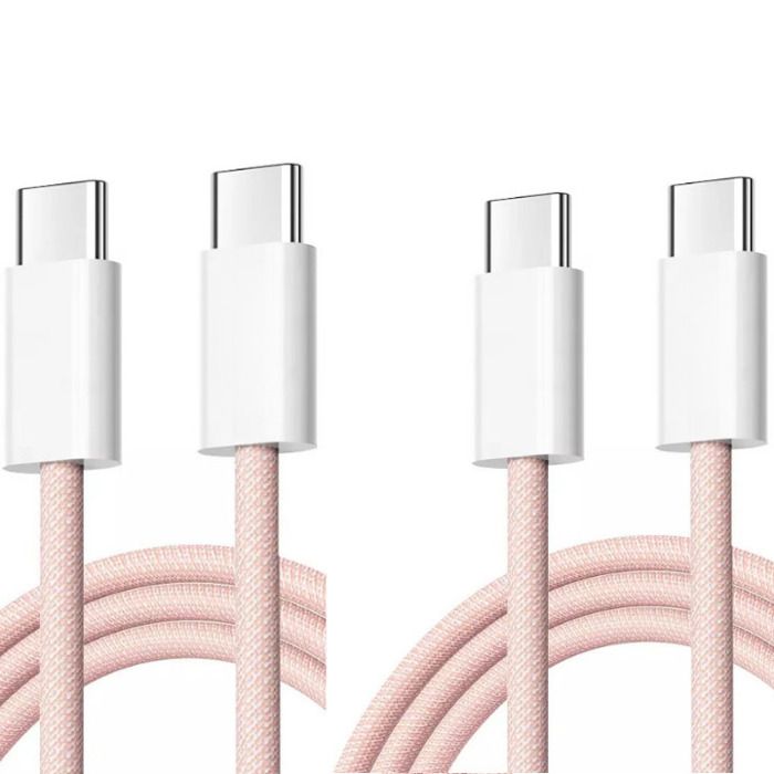 Cables X2 Type-C / Type-C Charge Rapide 3A Nylon Renforce Rose 1M Pour ...