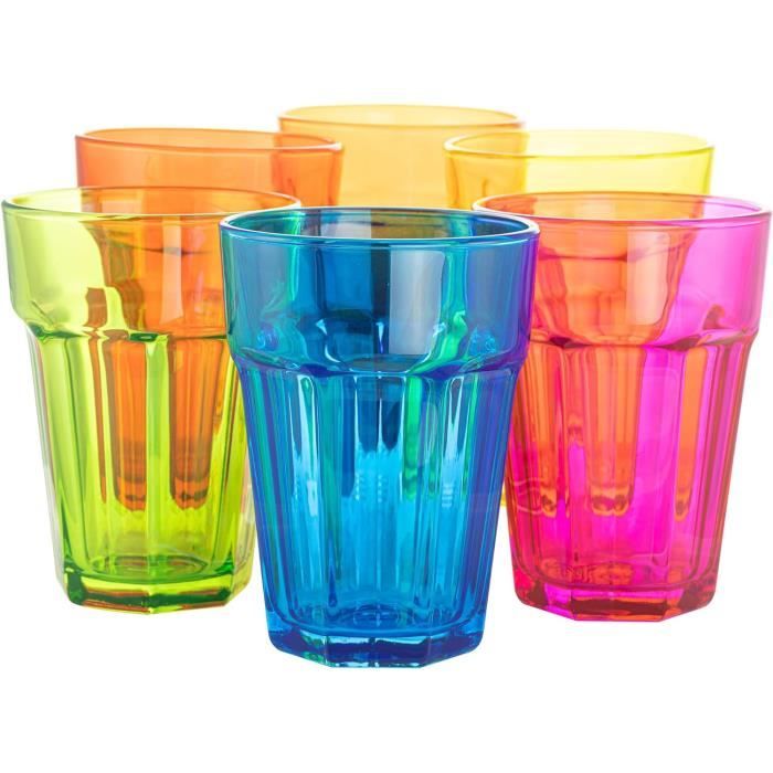 6 Verre a Eau Lot de 6 Verres Colorés 425 ml Grand Verre à Cocktail ...