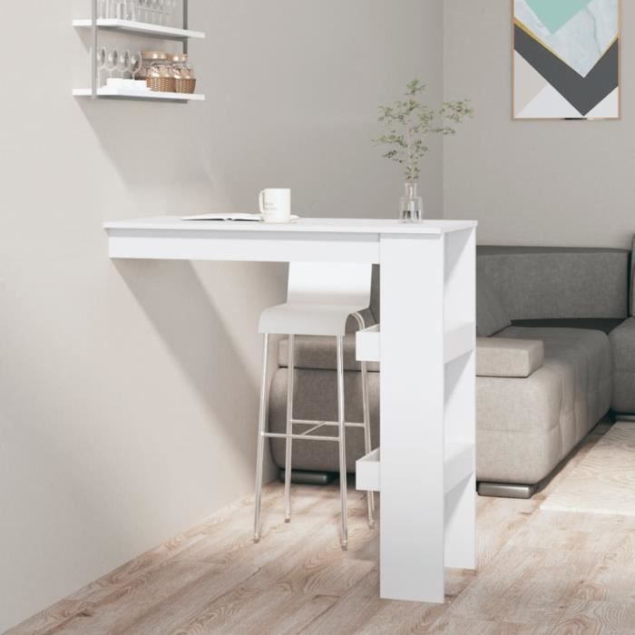 VidaXL Table de bar murale Blanc 102x45x103,5 cm Bois d'ingénierie ...