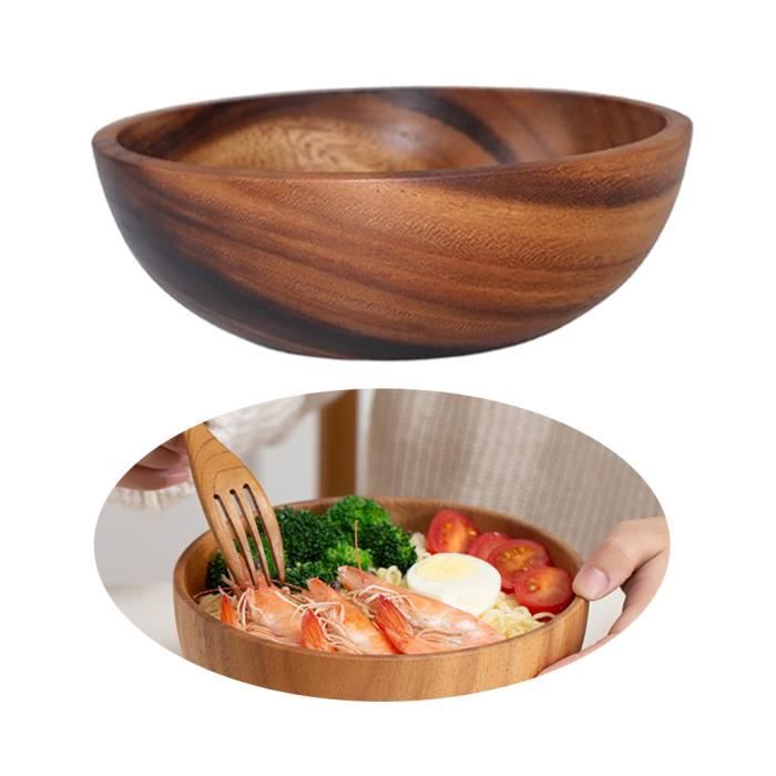 BOL,22x7.5cm--Bol rond en bois'acacia, Sauce, pâtes, céréales, riz ...