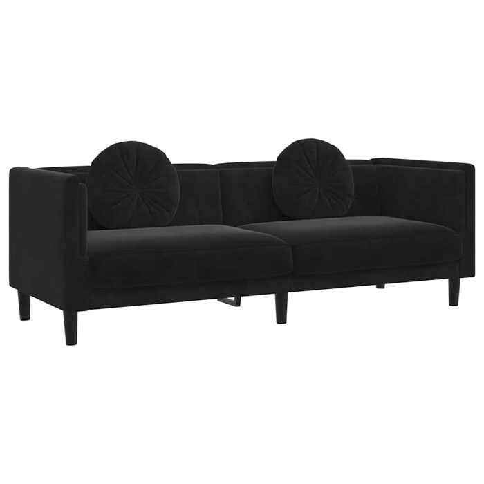 (Noir) Canapé Lounge,Sofa fixe avec coussins 3 places noir velours ...