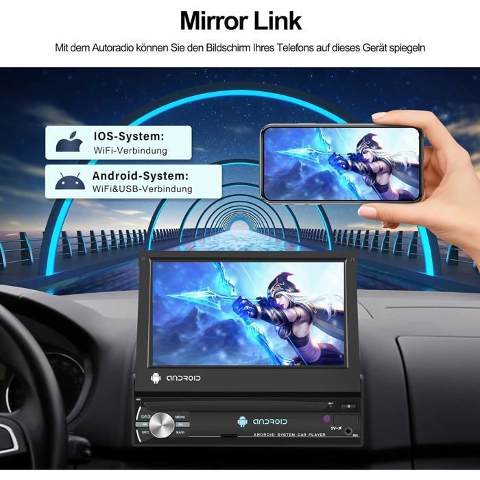 Autoradio Android 13 1 Din 7" [2+64G] -Écran tactile,Bluetooth,WiFi,GPS ...