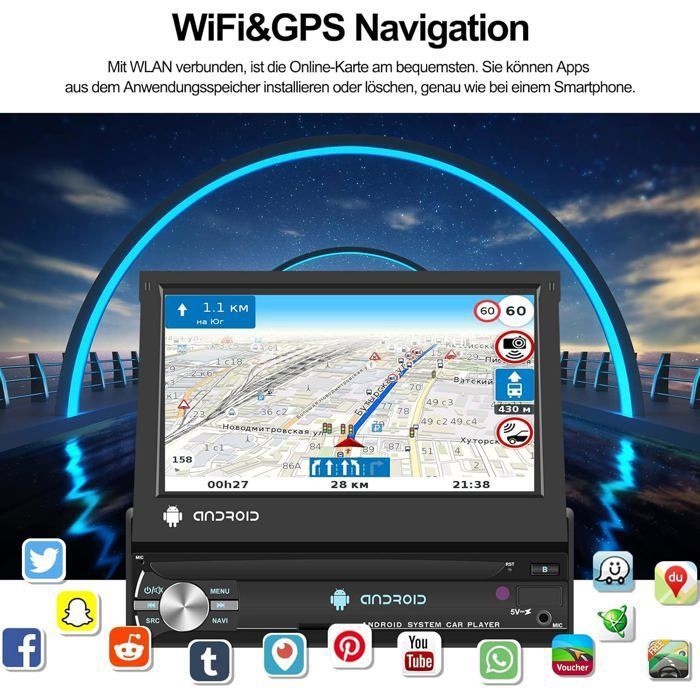 Autoradio Android 13 1 Din 7" [2+64G] -Écran tactile,Bluetooth,WiFi,GPS ...