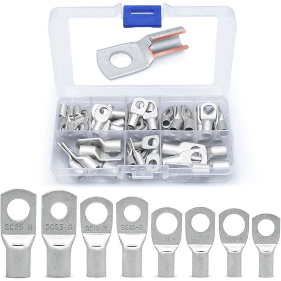 Lot de 60 Cosses lectriques Ronde illet en Cuivre tam Non Isoles Pour Cbles de Batterie 6-25 ...