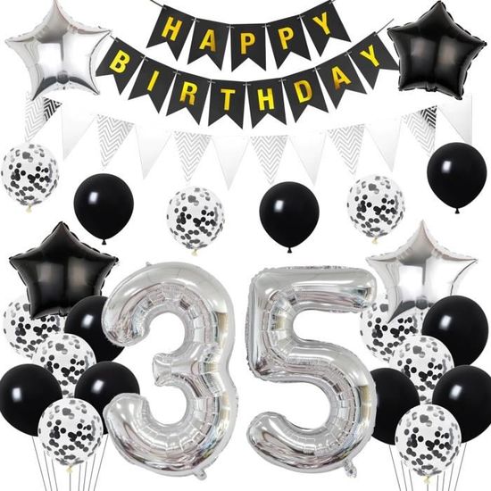 Ballon 35 Ans Anniversaire Femme Homme Noir Argenté Decoration ...