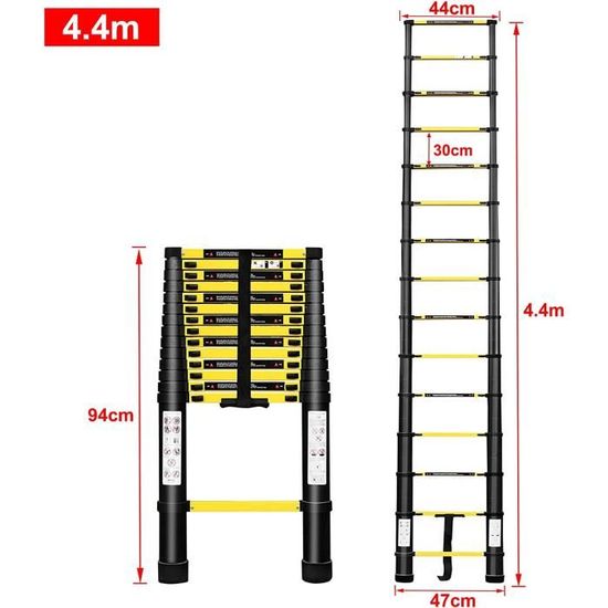 YRHOME 4,4m Échelle télescopique, Extensible Echelle Aluminium, Multi-Fonction Ladder, Charge ...