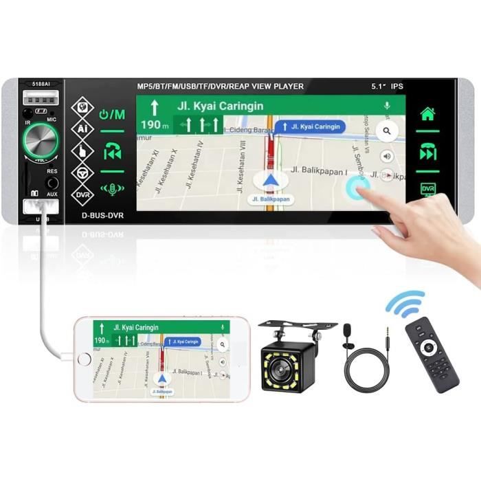 1din Autoradio Bluetooth avec kit Mains Libres,Autoradio avec écran 5,1 Pouces et A.I. Commande ...