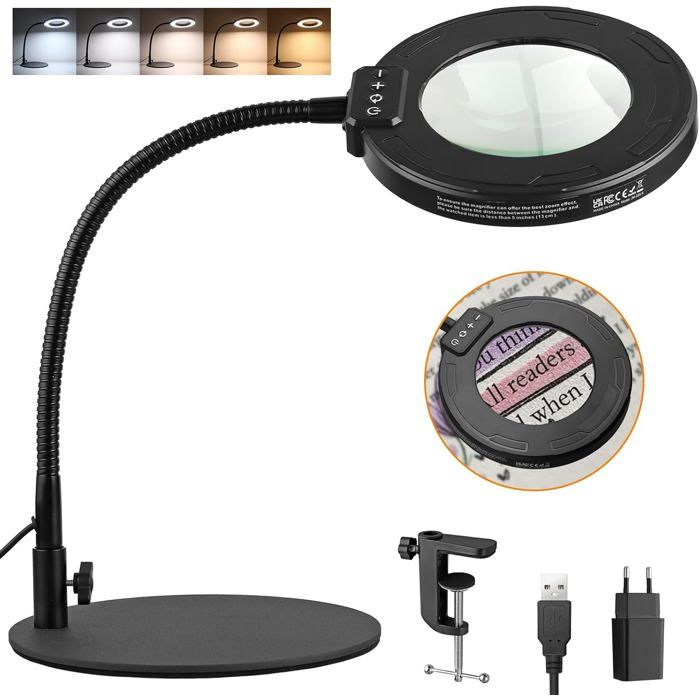 YGiTK Lampe de Bureau 8X avec Grande Base Lampe à Pince LED 3 Modes de ...