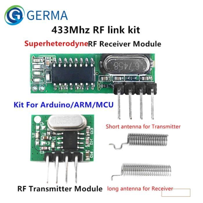 GERMA 433 Mhz Module récepteur et émetteur RF pour Module sans fil Arduino Uno Kit Diy 433 Mhz ...