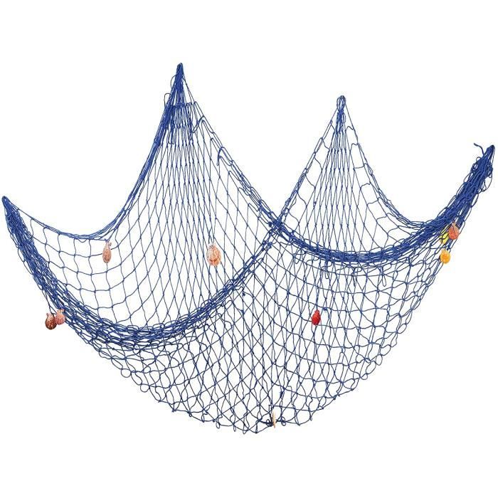 Filet de pêche décoratif bleu filet de poisson nautique avec ...