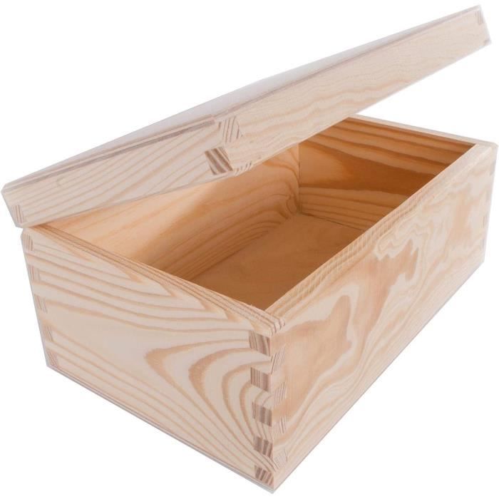 Boîte Rectangulaire En Bois Avec Couvercle | 21,5 X 13,5 X 10 Cm | Pin Décoratif Uni Non Peint ...