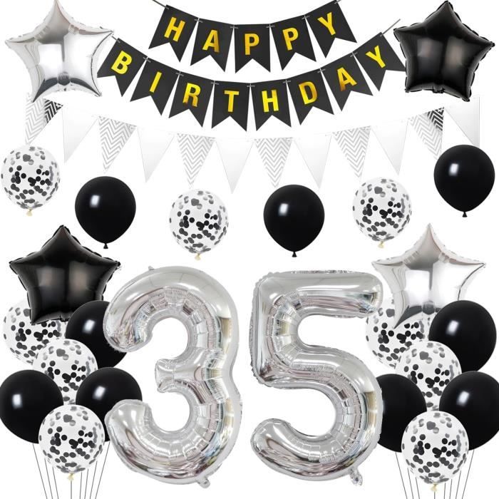 Ballon 35 Ans Anniversaire Femme Homme Noir Argenté - Set de décoration ...