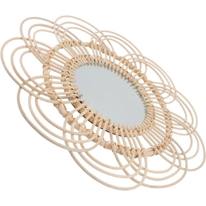 Rotin Cadre Suspendus Miroir Mural Décoratif Nordique en Osier Dressing ...