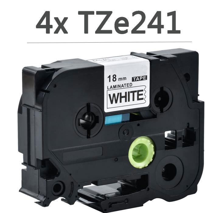 WOUNGZHA 4x Black on White TZe-241 / TZ-241 / 18mm x 8m Labeling Tape ...