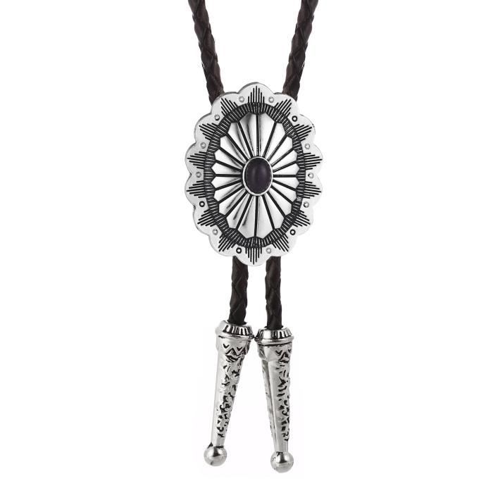 Cravate de Cowboy Vintage - Marque - Noir - Pendentif de feuille de ...