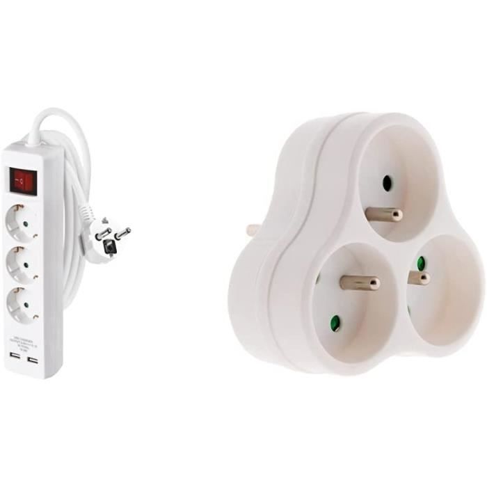 Multiprise Avec Usb, Multiprise 3 Prises Et 2 Connecteurs 2,1 A, Câble ...