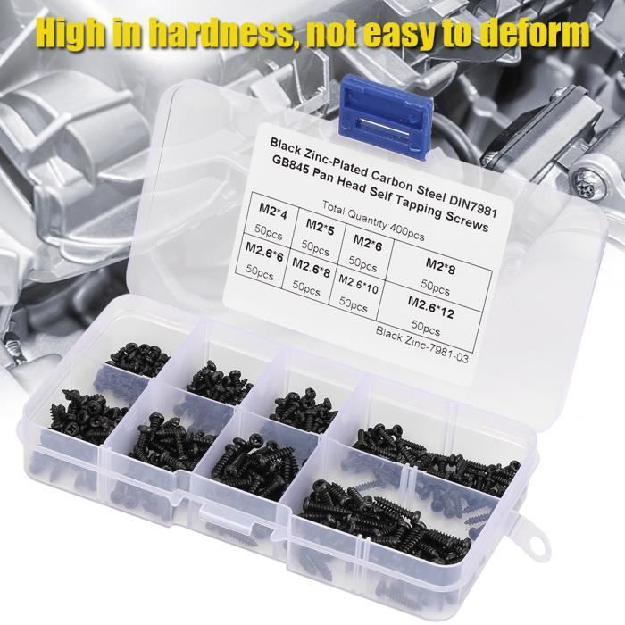 Vis taraudeuse Vis Cruciformes Vis en Acier Inoxydable 400pcs Noir M2 ...
