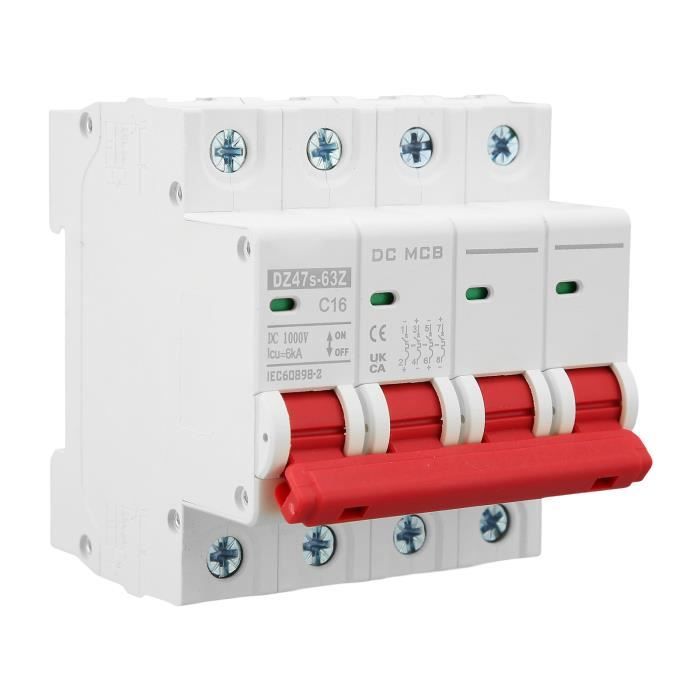 HURRISE Mini disjoncteur CC Disjoncteur Miniature cc 4P système solaire PV 16A montage sur Rail ...