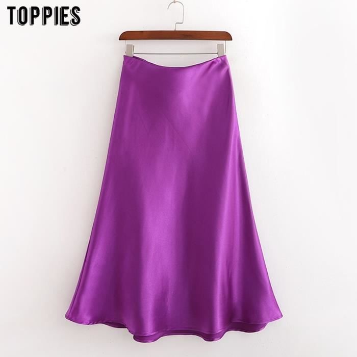 Jupe midi en satin violet pour femmes - Toppies - Ligne a - Taille ...