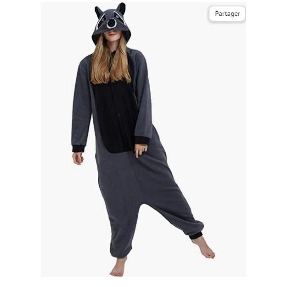 Pyjama Animal Adultes Kigurumi Cosplay Laveur Animal pour Unisexe ...