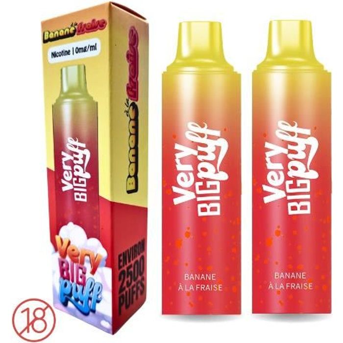 2 Méga Vapes XXL saveur banane à la fraise - 2500 puffs - sans nicotine ...