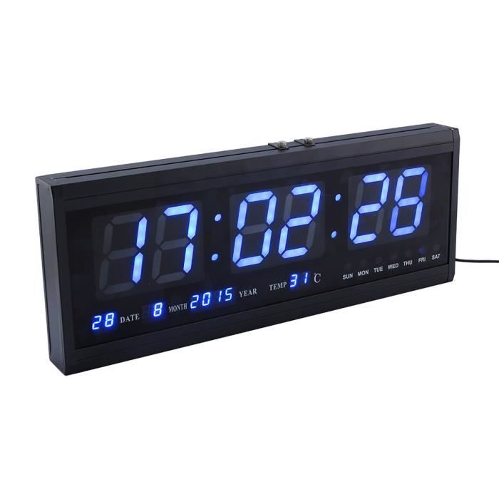 Qiilu Horloge Alarm Clock,Large Modern LED Digital Wall Clock Date ...