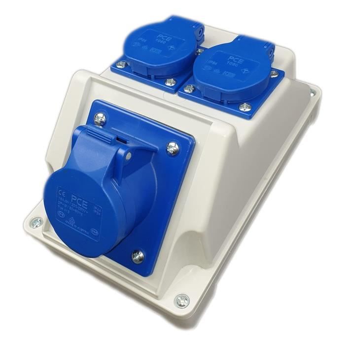 Prise De Courant Saillie Fixe 16A 2P+T Avec 2 Prises Brochage Domestique. Caravan Coffret De ...