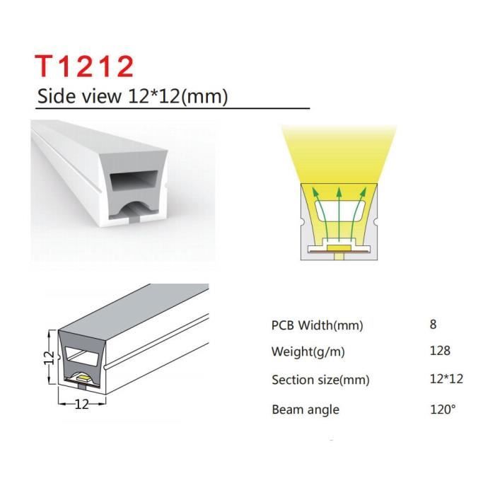 BANDE LED,T1212 1side8mm PCB-3M--bande de Gel néon à lumière douce ...