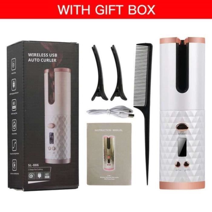 BG23257-Fer à friser rotatif automatique sans fil,Rechargeable par USB ...