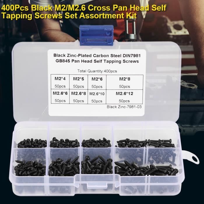Vis taraudeuse Vis Cruciformes Vis en Acier Inoxydable 400pcs Noir M2 ...