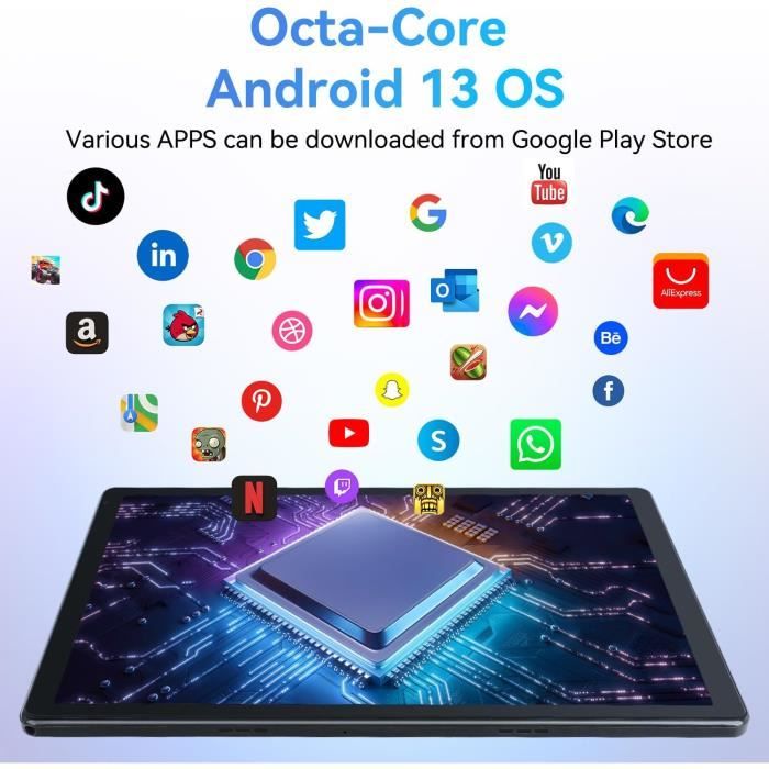 Tablette Android 13,Tablettes Octa Core De 10 Pouces,8 (4 + 4) Go De ...