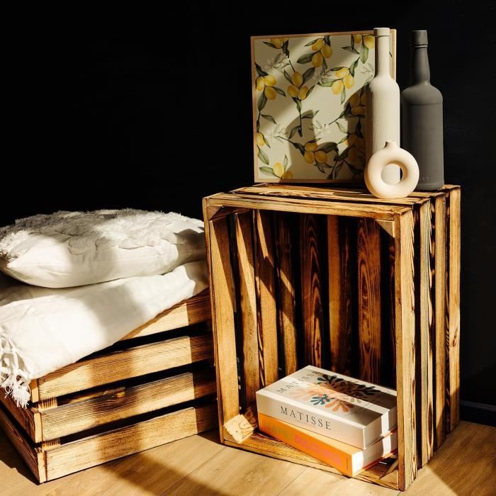 Caisse En Bois Flammé | 50 X 40 X 30 Cm | Caisse Rangement Bois ...