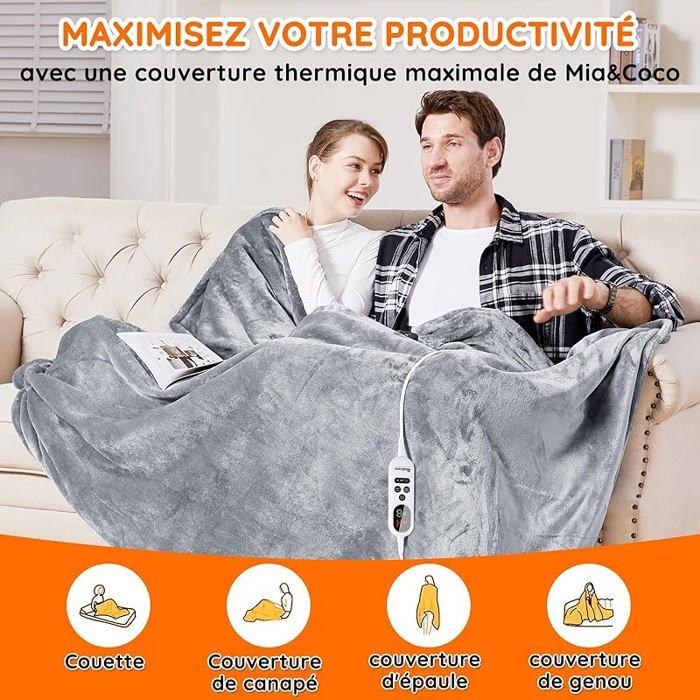 Couverture Chauffante plaid chauffant couette électrique 200x180cm ...