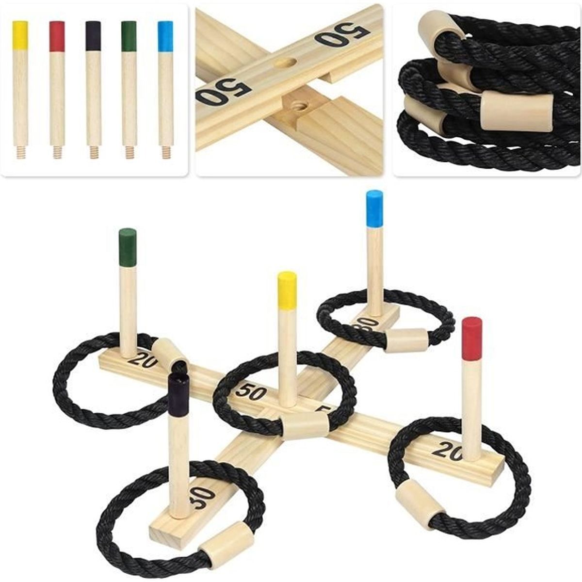 Aufun Jeu de lancer en bois avec 5 anneaux de corde, jeu de lancer d ... Aufun Jeu de lancer en bois avec 5 anneaux de corde, jeu de lancer d ...